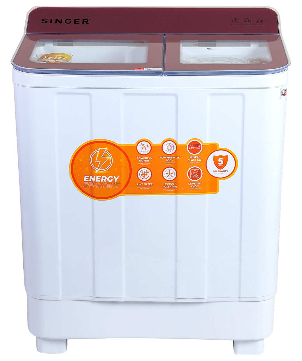 SINGER 11 KG Semi-Auto Washing Machine - Elegant Tempered Glass Lid